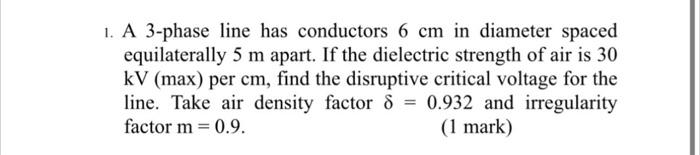 Solved A 3-phase line has conductors 6 cm in diameter spaced | Chegg.com