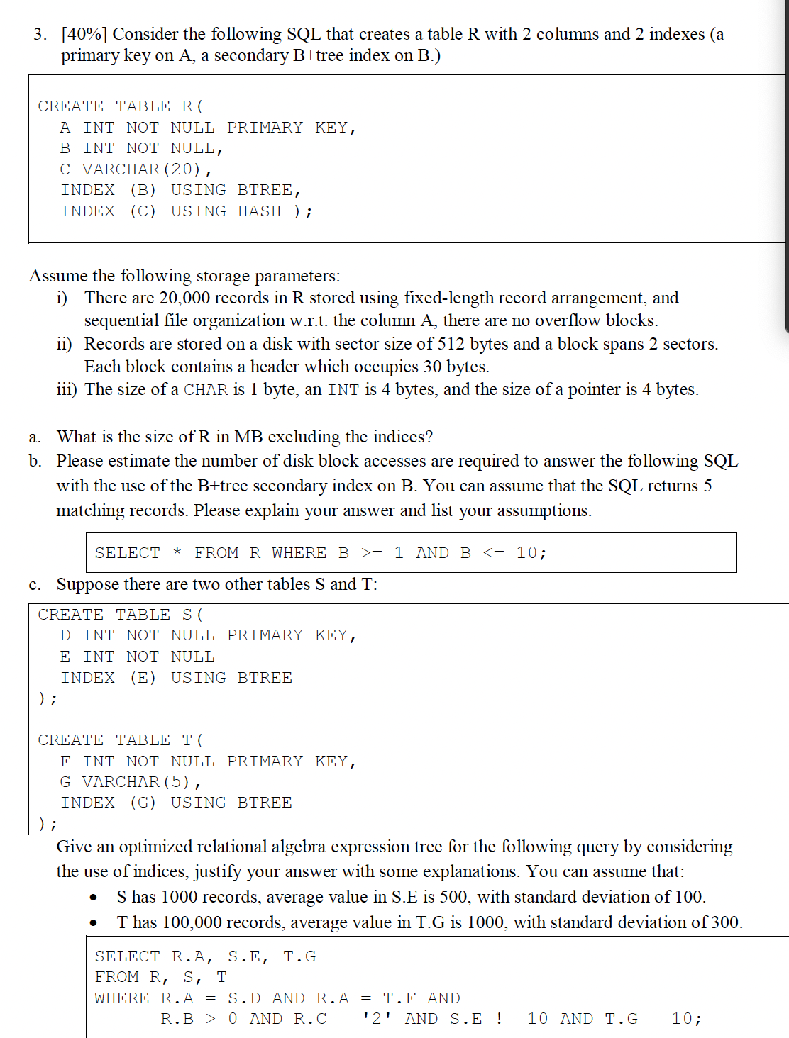 Solved [40%] ﻿Consider the following SQL that creates a | Chegg.com