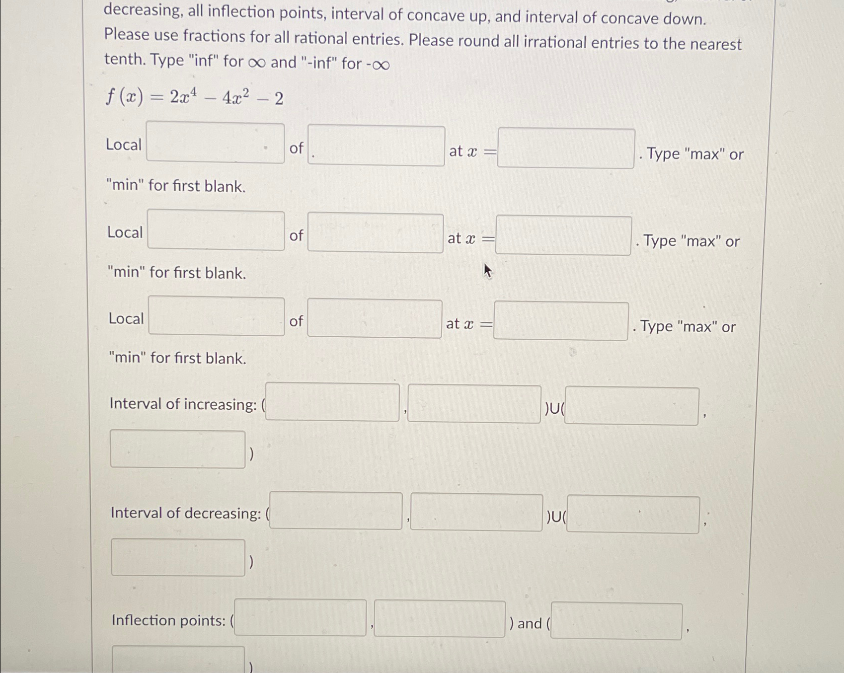 Solved decreasing, all inflection points, interval of | Chegg.com