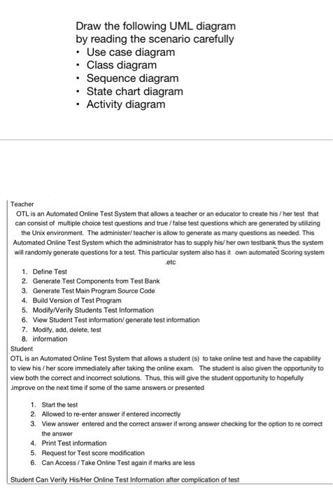 Solved Draw the following UML diagram by reading the | Chegg.com