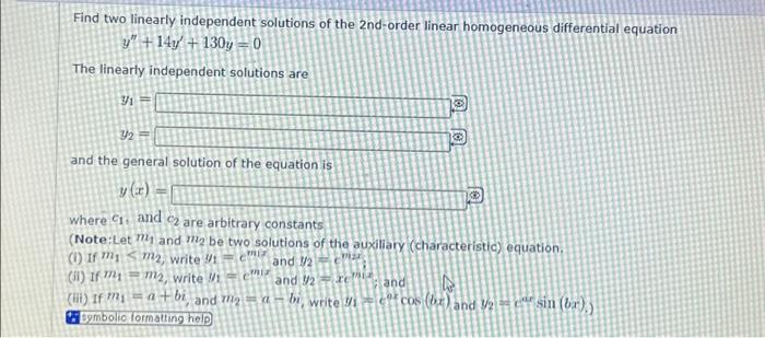 Solved Find two linearly independent solutions of the | Chegg.com