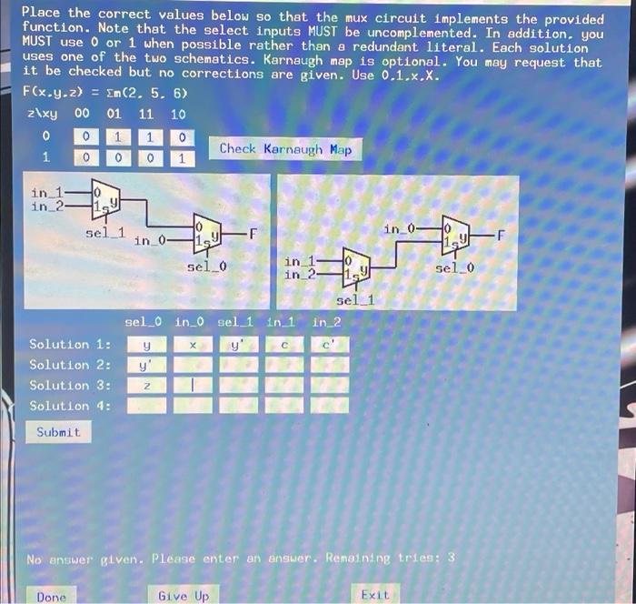 Solved Place the correct values below so that the mux | Chegg.com