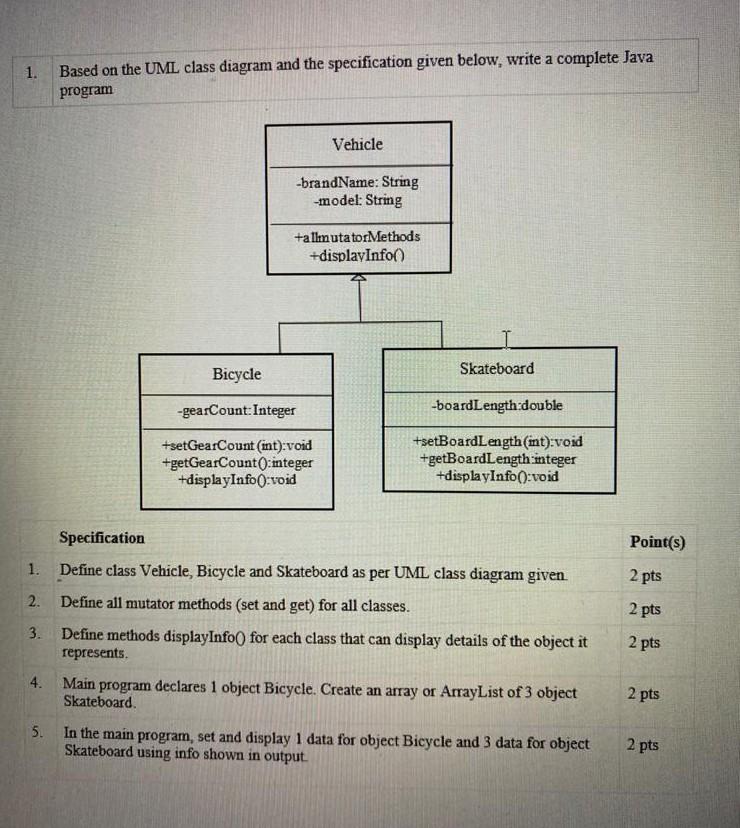 Solved 1. Based on the UML class diagram and the | Chegg.com
