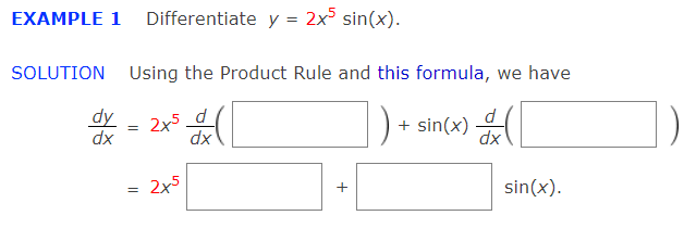 Solved EXAMPLE 1 ﻿Differentiate y=2x5sin(x).SOLUTION Using | Chegg.com