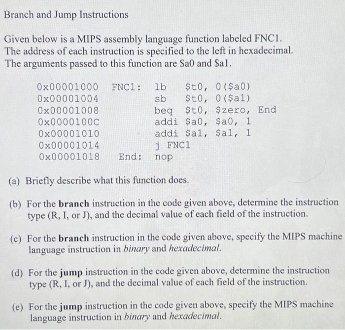 Solved Branch And Jump Instructions Given Below Is A Mips
