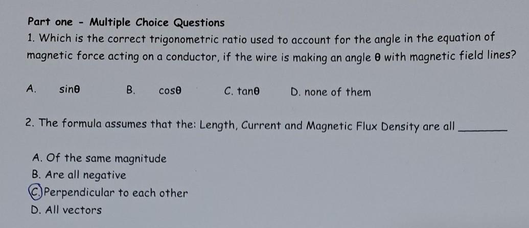 Solved Part one - Multiple Choice Questions 1. Which is the | Chegg.com