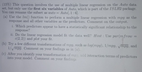 (15%) ﻿This question involves the use of multiple | Chegg.com