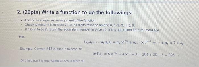Solved 2. (20pts) Write a function to do the followings: - | Chegg.com