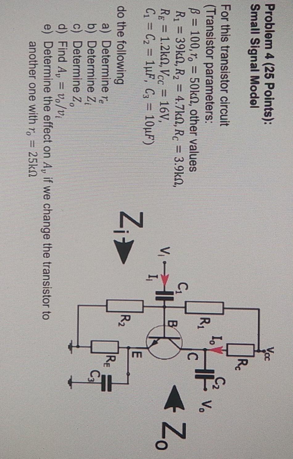 Solved Voc Problem 4 (25 Points): Small Signal Model Rc I. | Chegg.com
