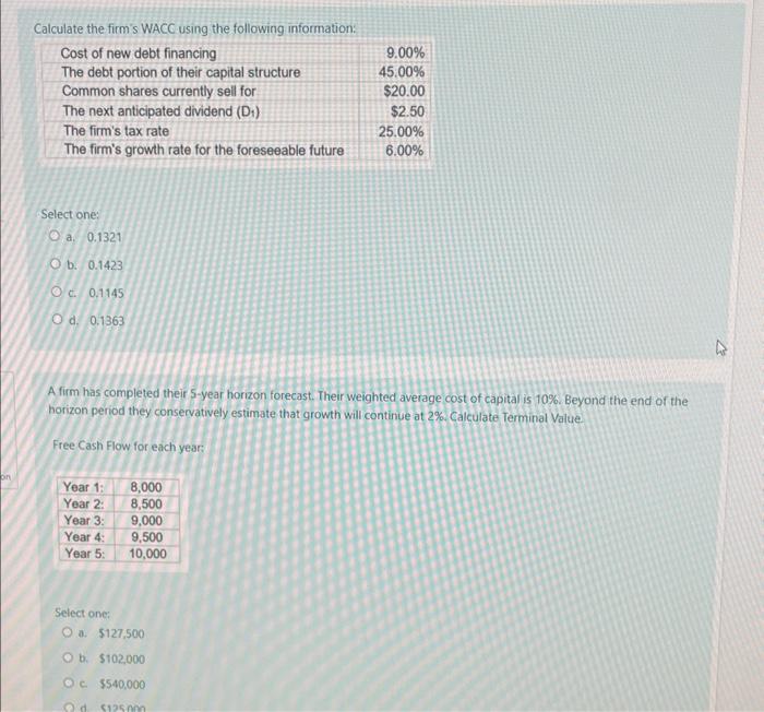 Solved Calculate the firm's WACC using the following | Chegg.com