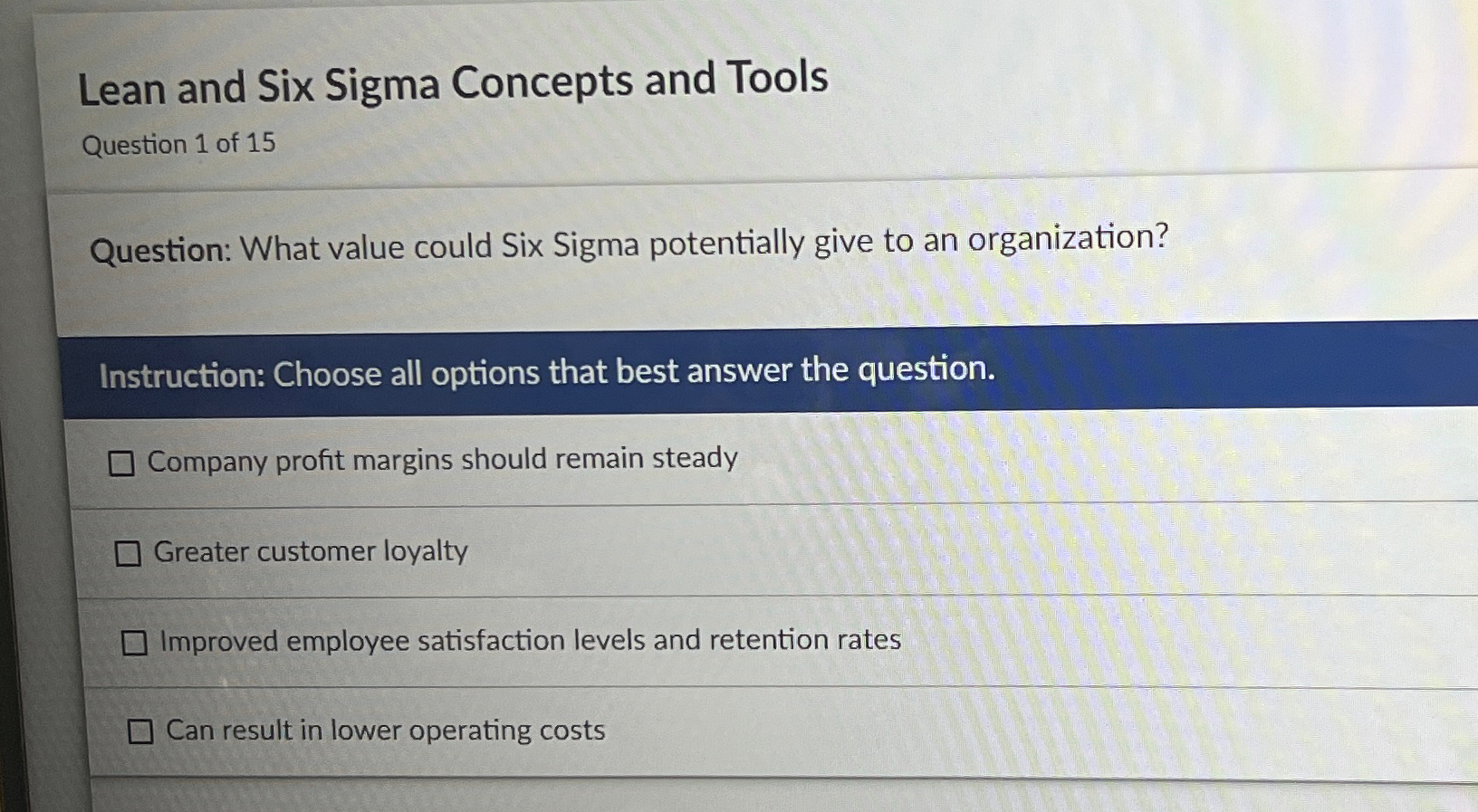 Solved Lean and Six Sigma Concepts and ToolsQuestion 1 ﻿of | Chegg.com
