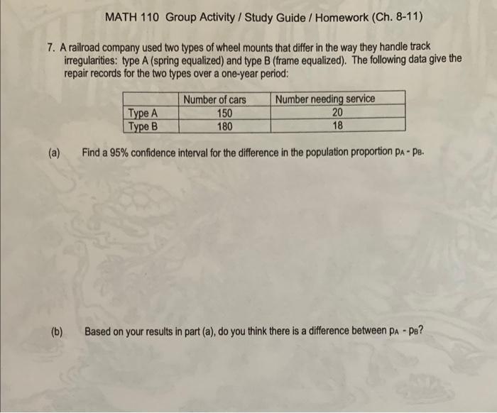 Solved MATH 110 Group Activity / Study Guide / Homework (Ch. | Chegg.com