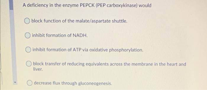 Solved A deficiency in the enzyme PEPCK (PEP carboxykinase) | Chegg.com
