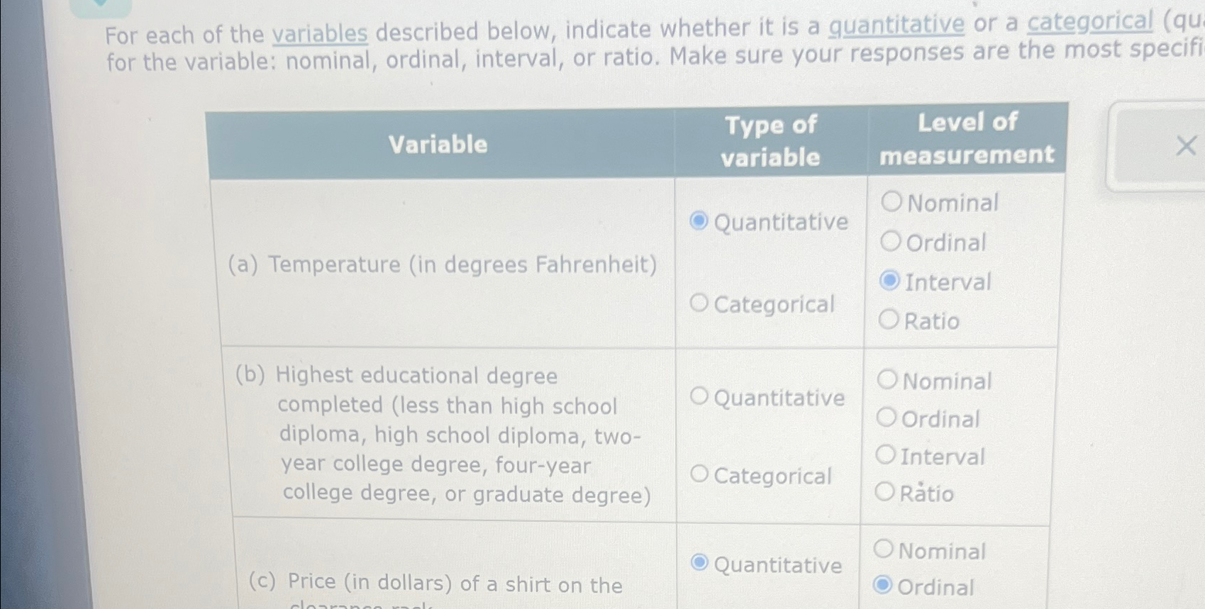 Solved For each of the variables described below, indicate | Chegg.com