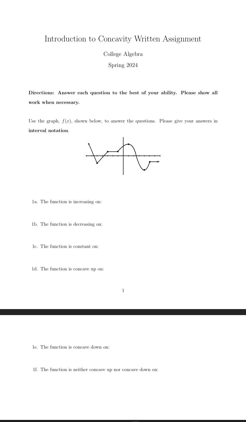 Solved Introduction to Concavity Written AssignmentCollege | Chegg.com