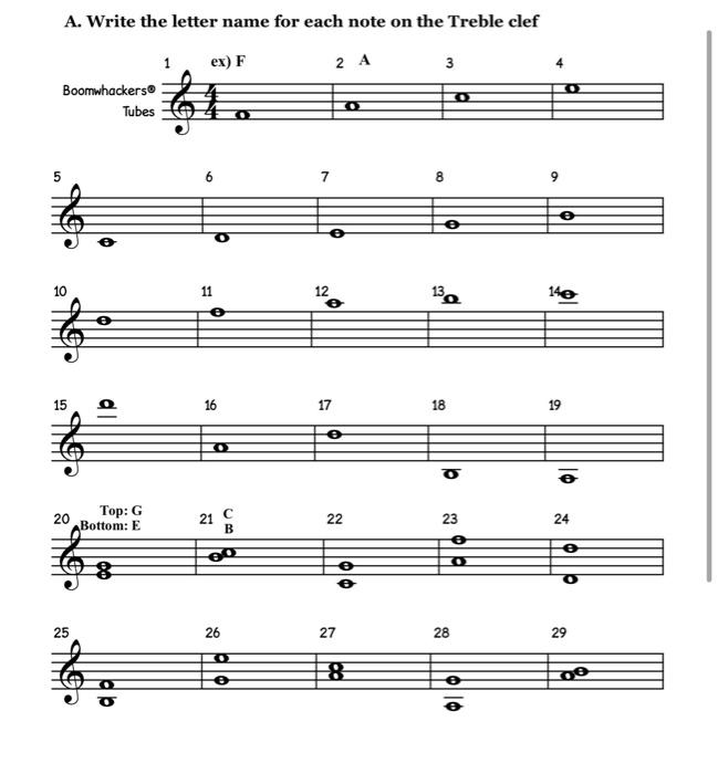 A. Write the letter name for each note on the Treble | Chegg.com
