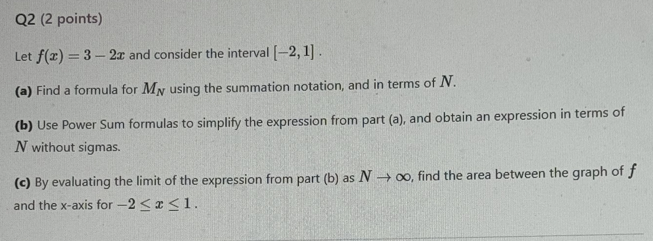 Solved Q2 (2 ﻿points)Let f(x)=3-2x ﻿and consider the | Chegg.com