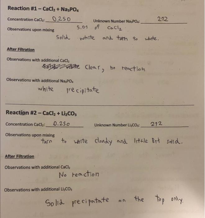 Reaction #1 - CaCl2 + Na3PO4 Concentration CaCl2: | Chegg.com