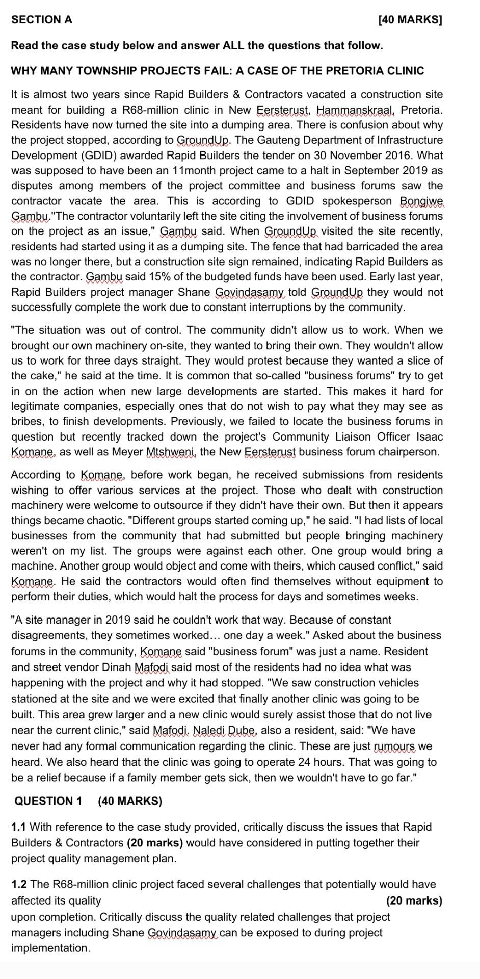 Solved SECTION A[40 ﻿MARKS]Read the case study below and | Chegg.com