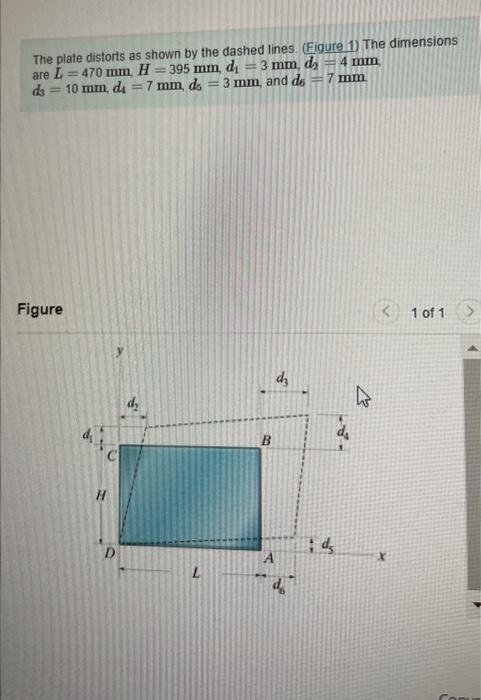 Solved The plate distorts as shown by the dashed lines. | Chegg.com