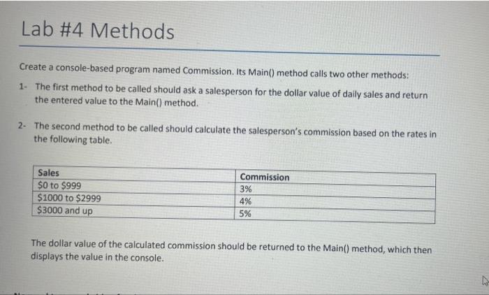 Solved Lab 4 Methods Create A Console Based Program Named 5726