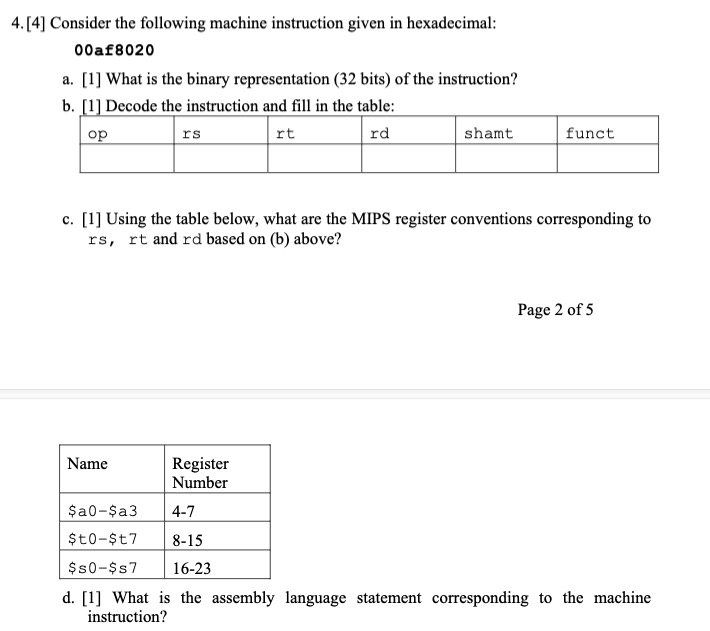 Solved [4] ﻿Consider the following machine instruction given | Chegg.com