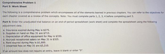 Comprehensive Problem 1 Part 5: Work Sheet The | Chegg.com