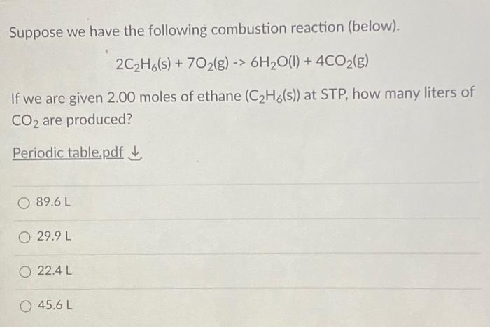 Solved Suppose we have the following combustion reaction | Chegg.com