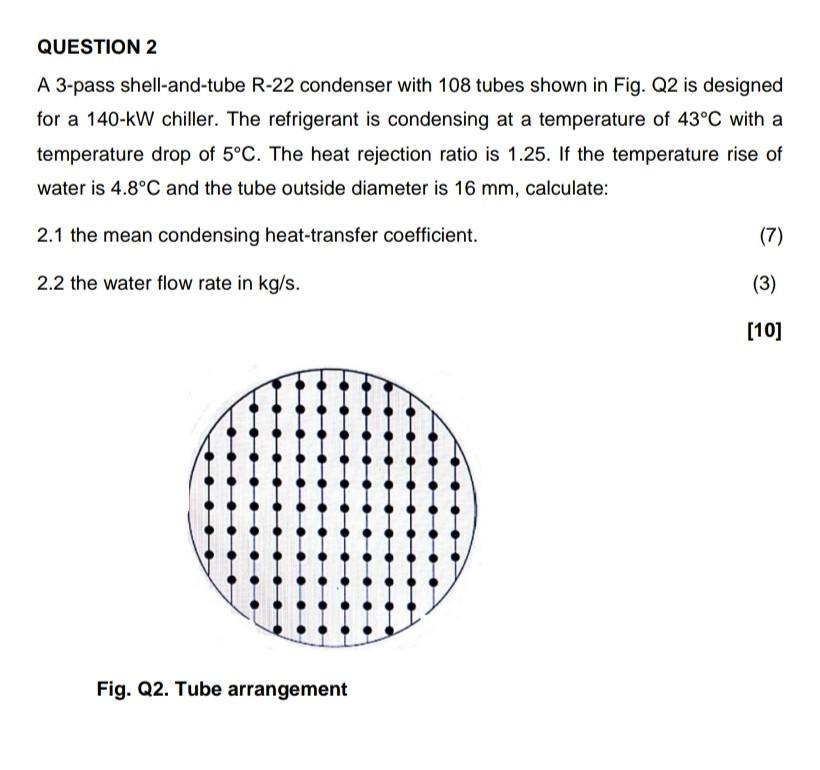 Solved QUESTION 2 A 3-pass shell-and-tube R-22 condenser | Chegg.com