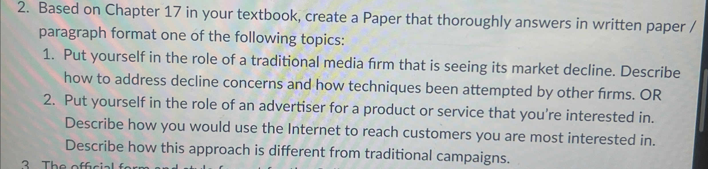 Solved Based on Chapter 17 ﻿in your textbook, create a Paper | Chegg.com