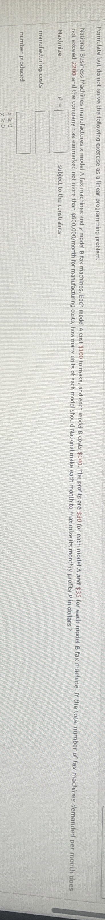 Solved Formulate but do not solve the following exercise as | Chegg.com
