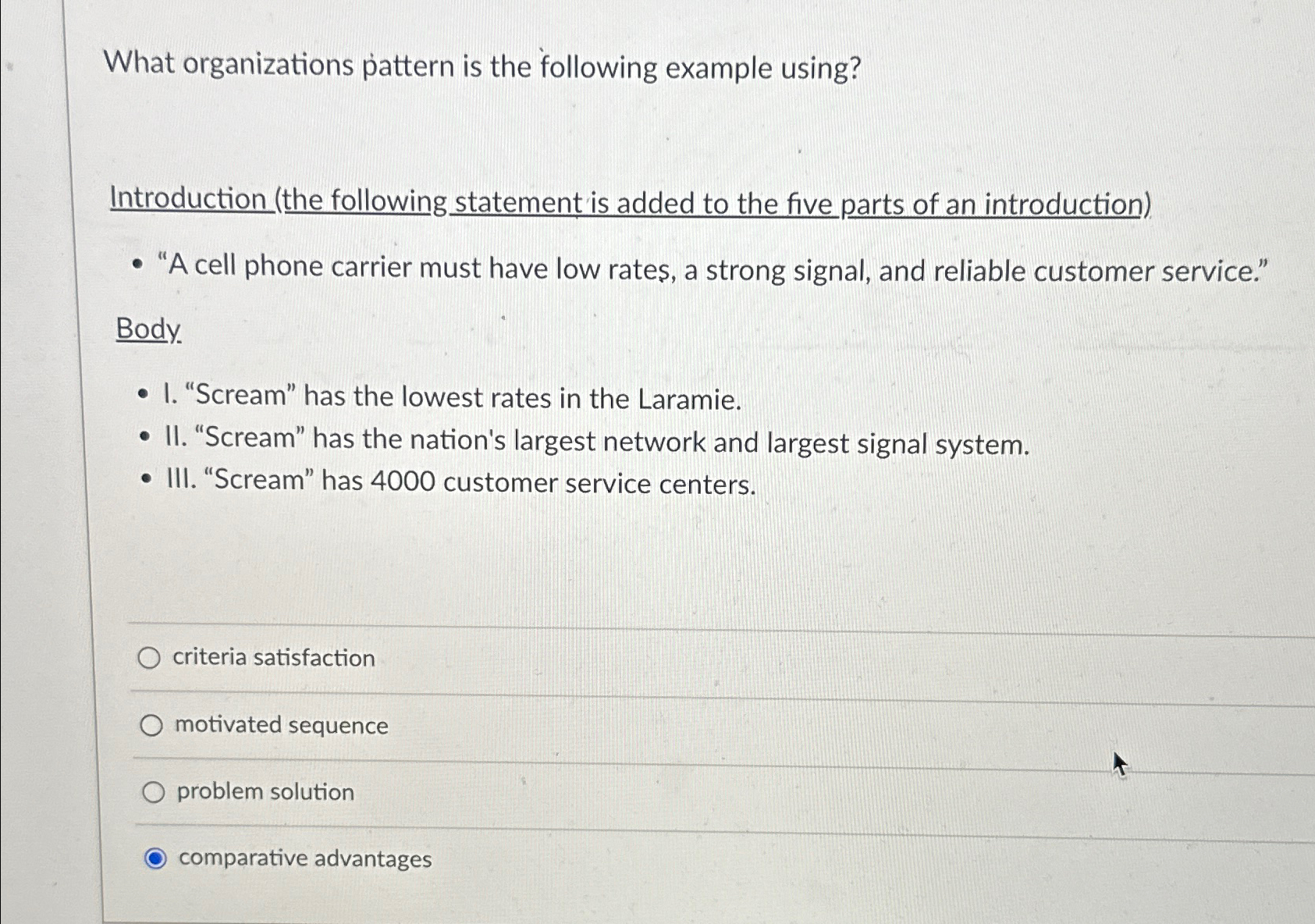 Solved What organizations pattern is the following example | Chegg.com