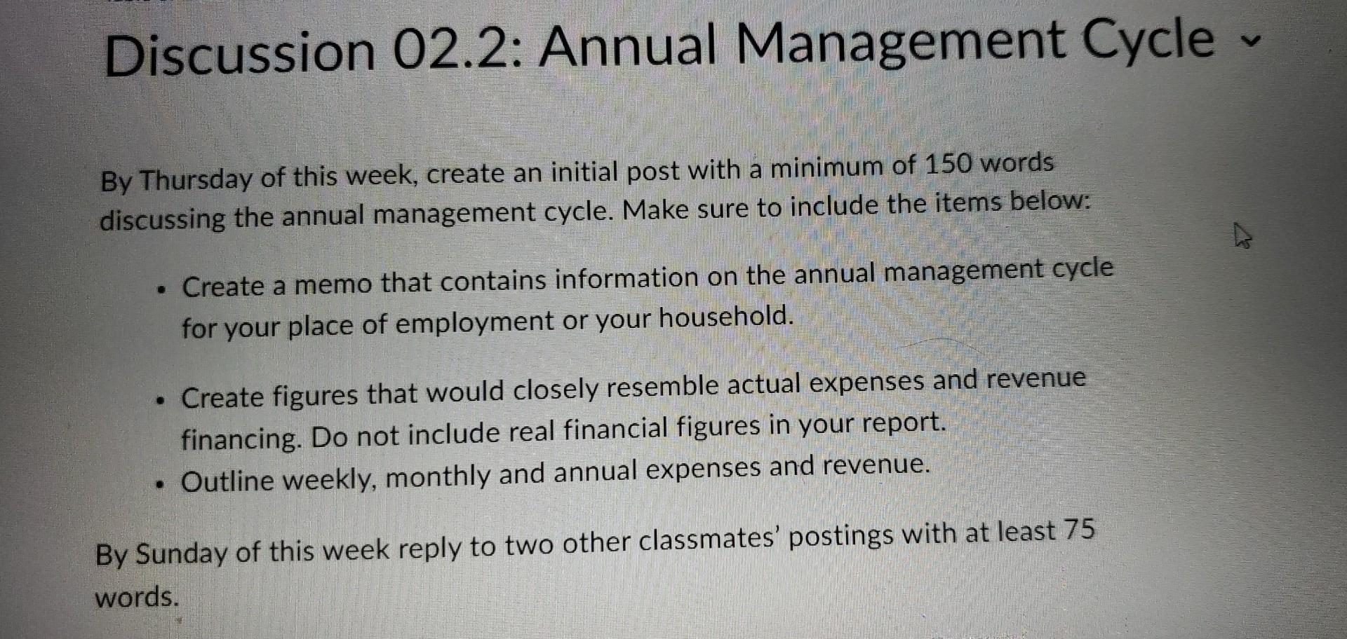 Solved Discussion 02.2: Annual Management Cycle By Thursday | Chegg.com
