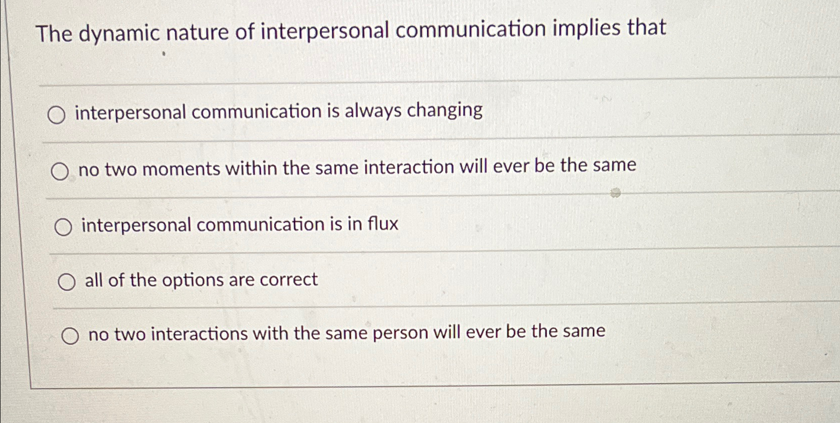 Solved The dynamic nature of interpersonal communication | Chegg.com