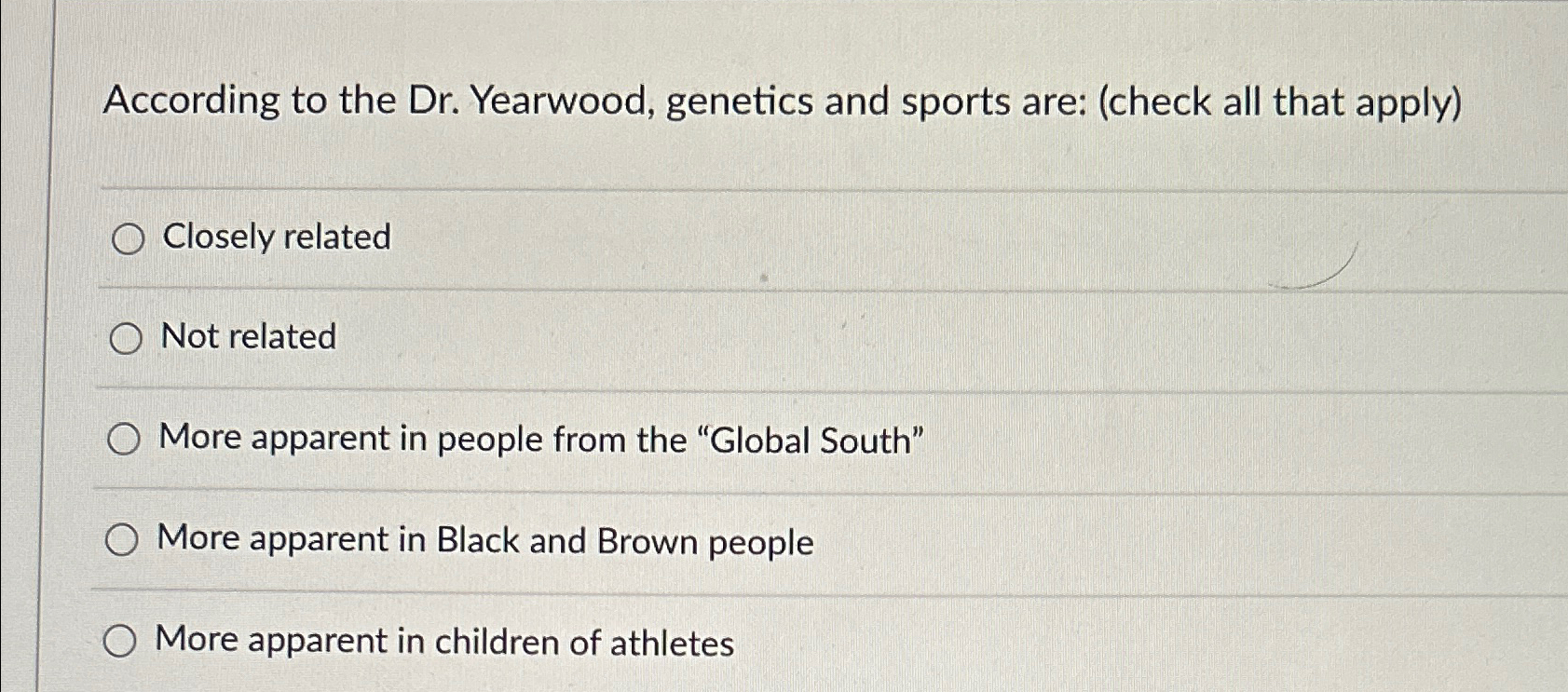 Solved According to the Dr. ﻿Yearwood, genetics and sports | Chegg.com