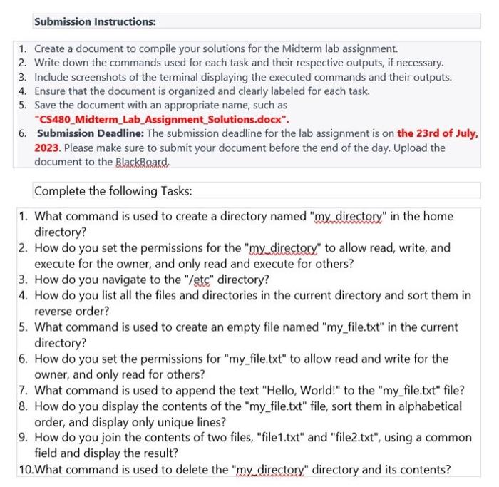 Solved Submission Instructions: 1. Create a document to | Chegg.com