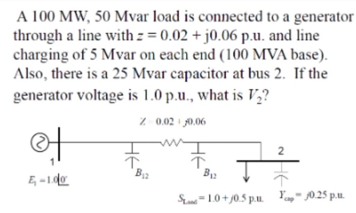 Solved A 100 MW, 50 Mvar load is connected to a generator | Chegg.com