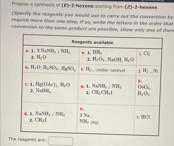 Solved Propose a synthesis of (E)-2-hexene starting from | Chegg.com