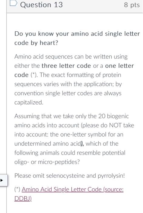 Solved Do you know your amino acid single letter code by | Chegg.com