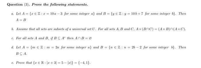 Solved Question (3). Prove the following statements. a. Let | Chegg.com