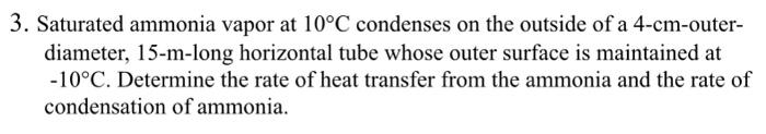 Solved 3. Saturated ammonia vapor at 10∘C condenses on the | Chegg.com