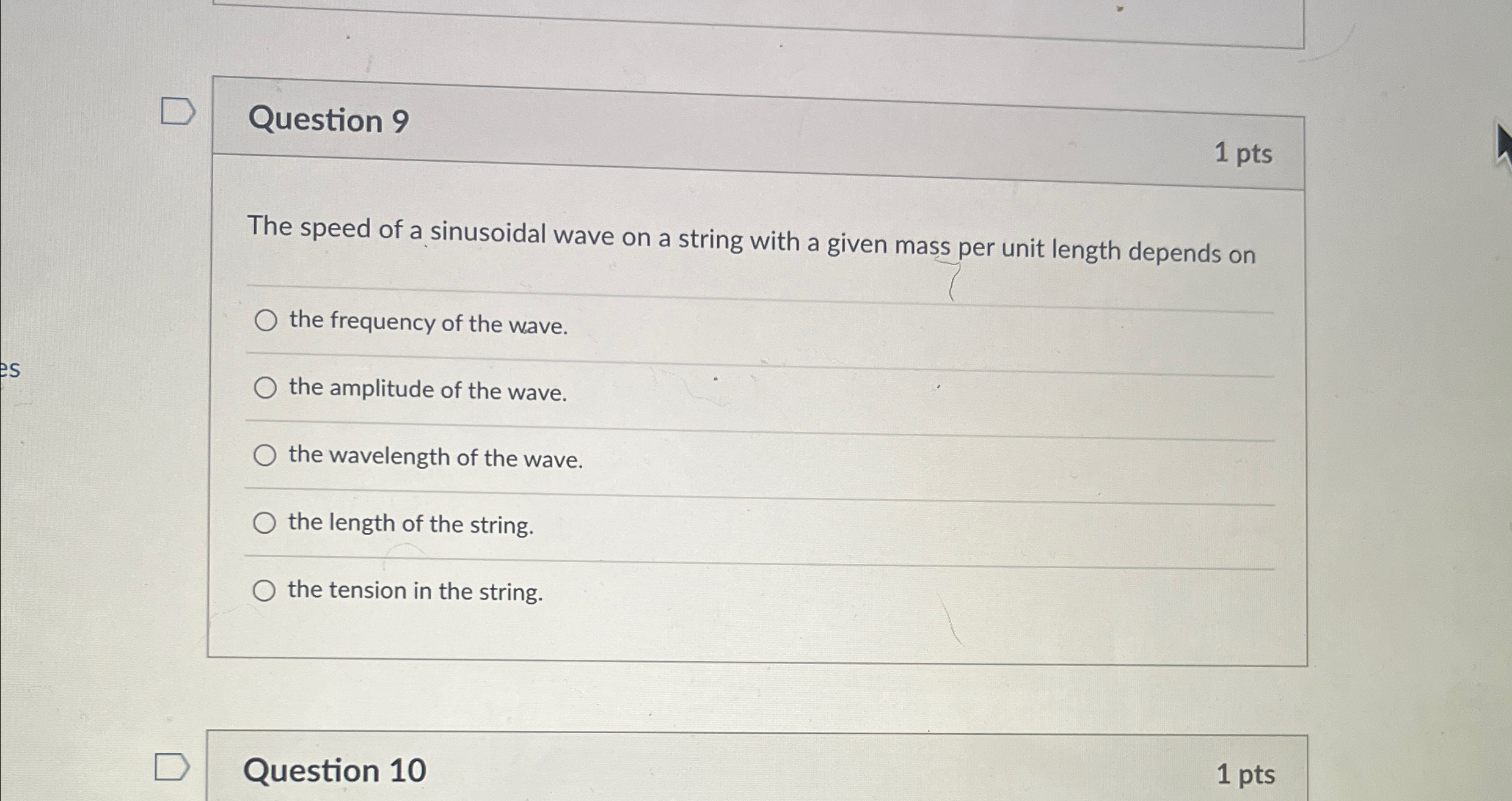 Solved Question 91 ﻿ptsThe speed of a sinusoidal wave on a | Chegg.com