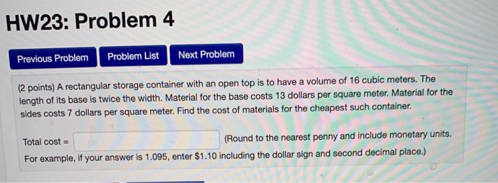 Solved HW23: Problem 4 Previous Problem Problem List Next | Chegg.com