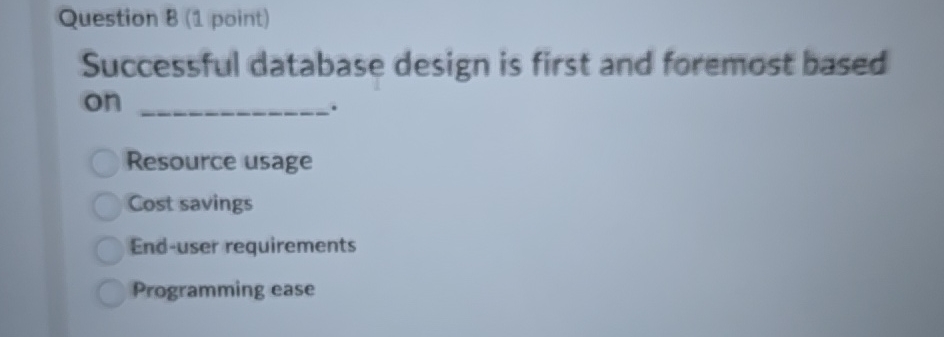 Solved Question B (1 ﻿point)Successful database design is | Chegg.com