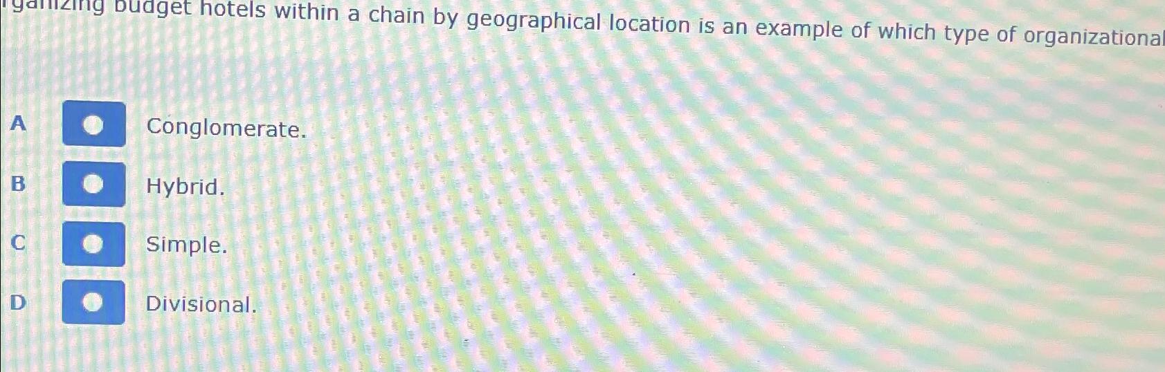 Solved Dudget hotels within a chain by geographical location | Chegg.com