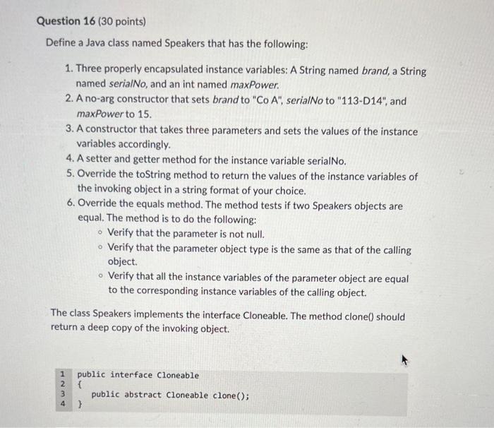 Solved Define a Java class named Speakers that has the | Chegg.com