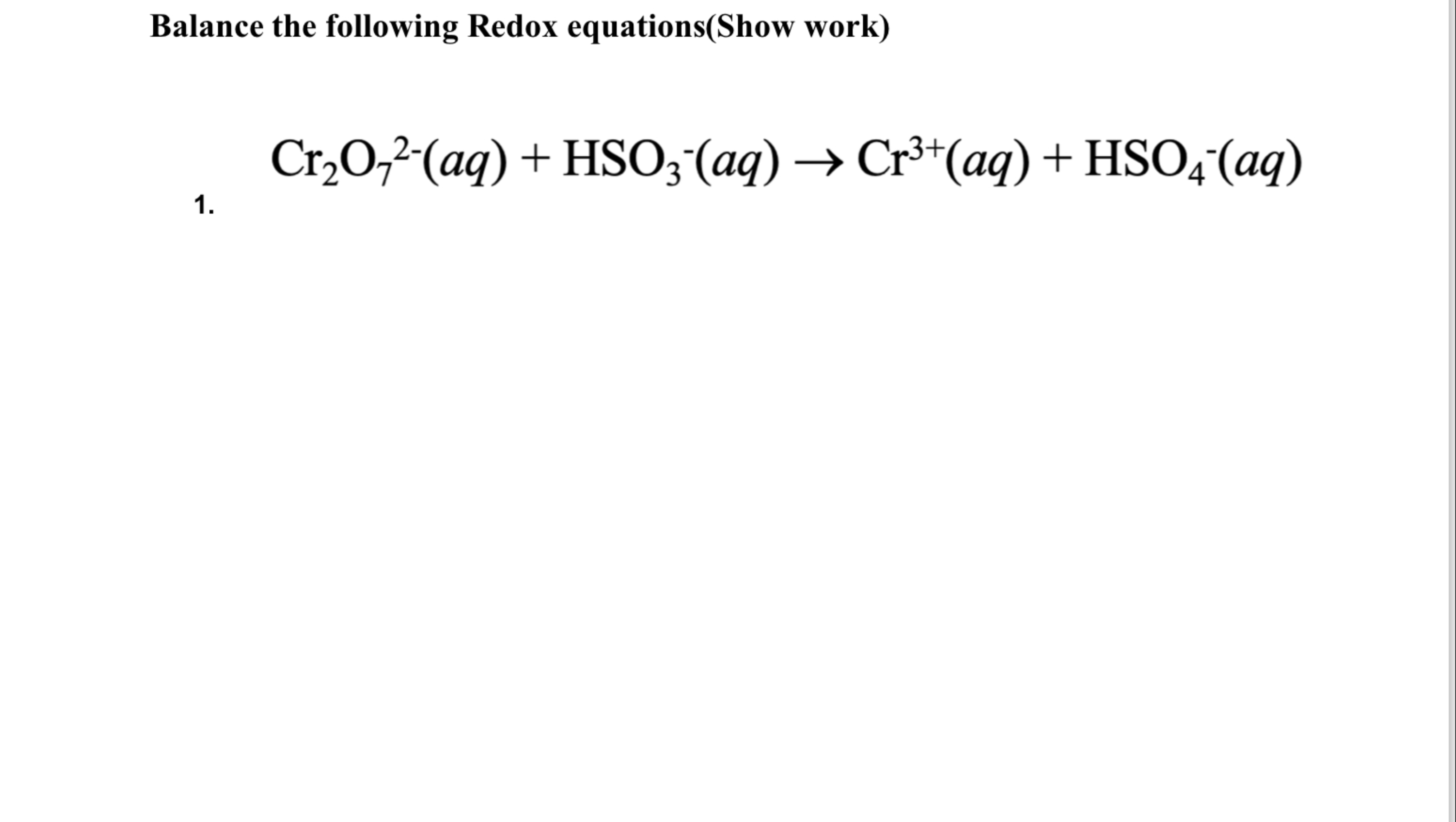Solved Balance the following Redox equations(Show | Chegg.com