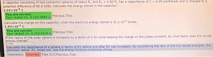 Solved A capacitor consisting of two concentric spheres of | Chegg.com