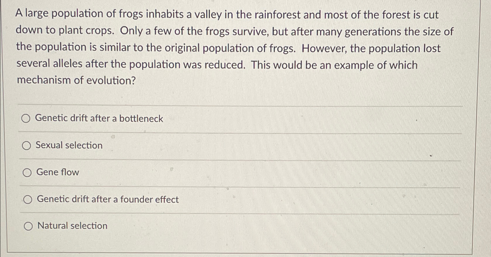 Solved A large population of frogs inhabits a valley in the | Chegg.com