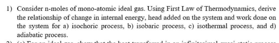 Solved Consider n-moles of mono-atomic ideal gas. Using | Chegg.com